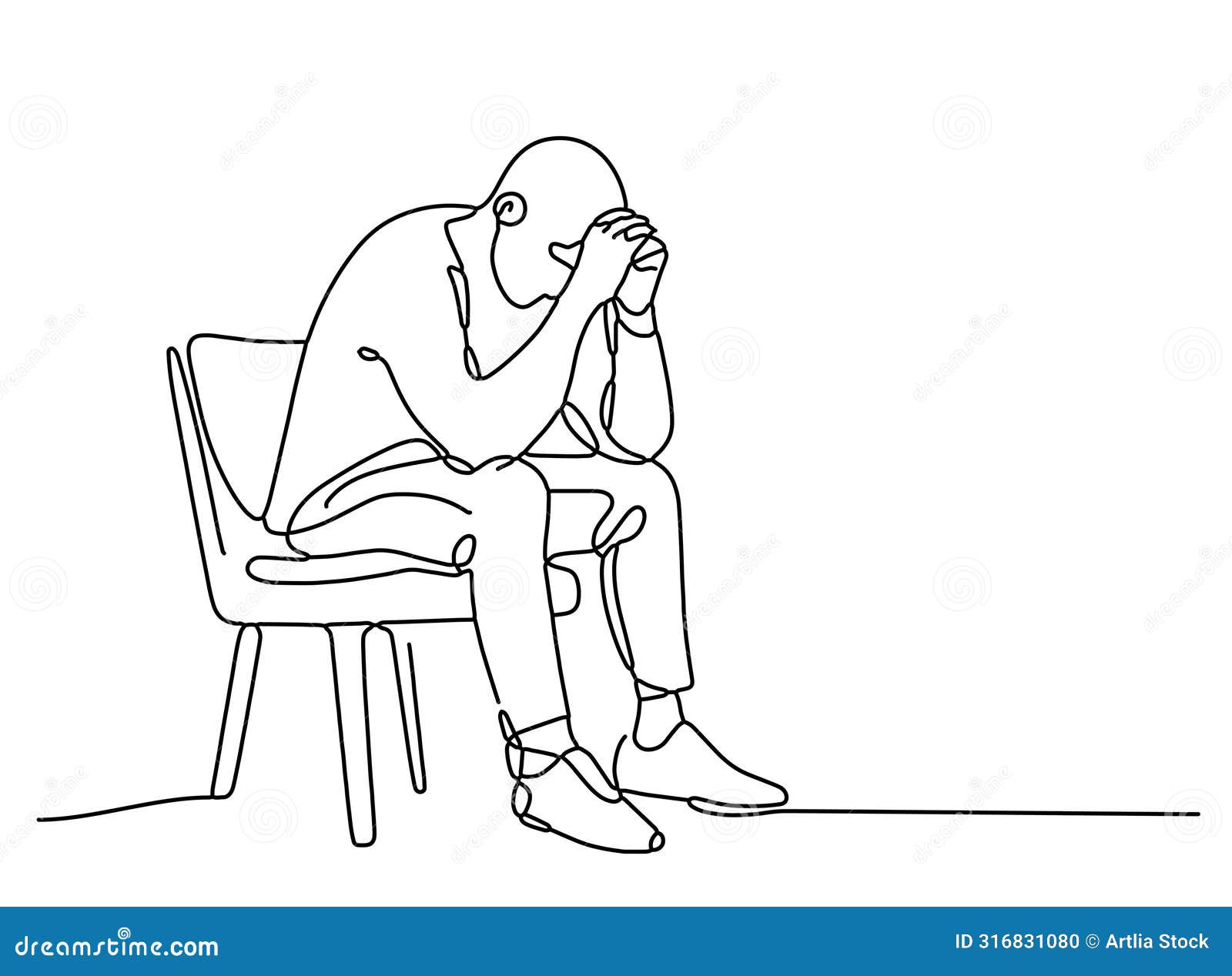 Continuous One Line Drawing of a Sad Man Sitting on a Chair and Crying ...