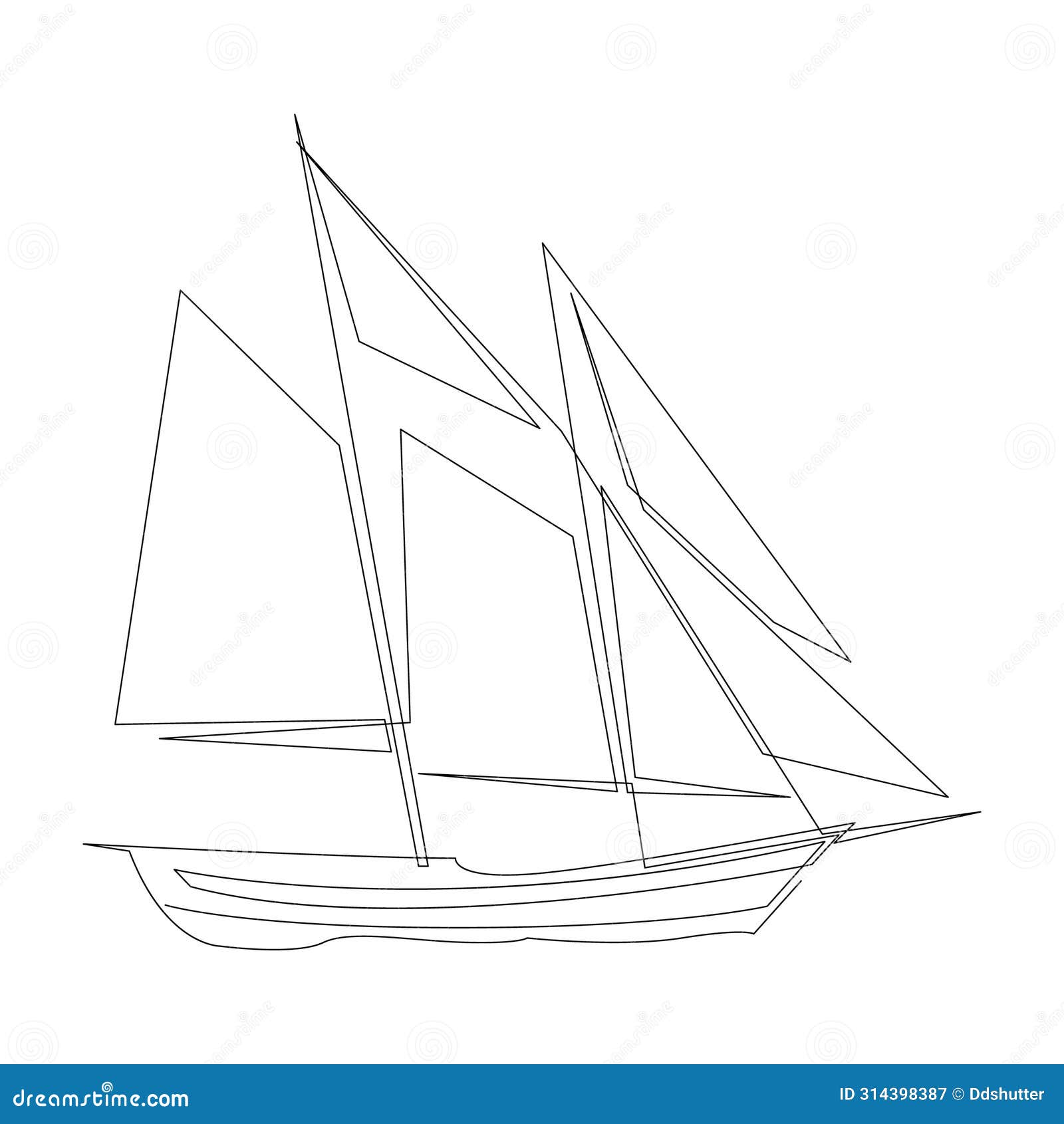 Continuous One Line Drawing of Sailing Ship. Vector Illustration. Stock ...