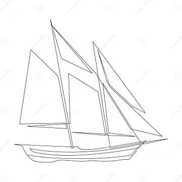 Continuous One Line Drawing of Sailing Ship. Vector Illustration. Stock ...