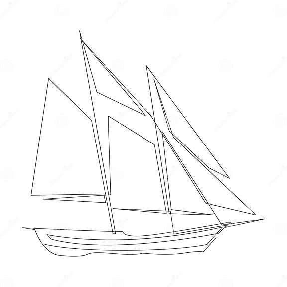 Continuous One Line Drawing of Sailing Ship. Vector Illustration Stock ...
