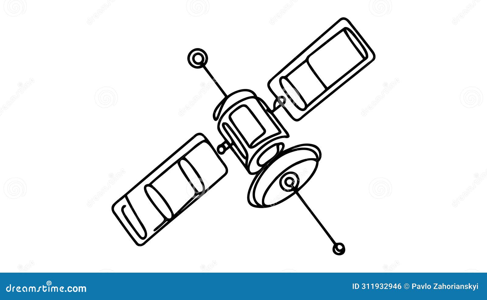 Continuous One Line Drawing of Satellite Vector Illustration Stock ...
