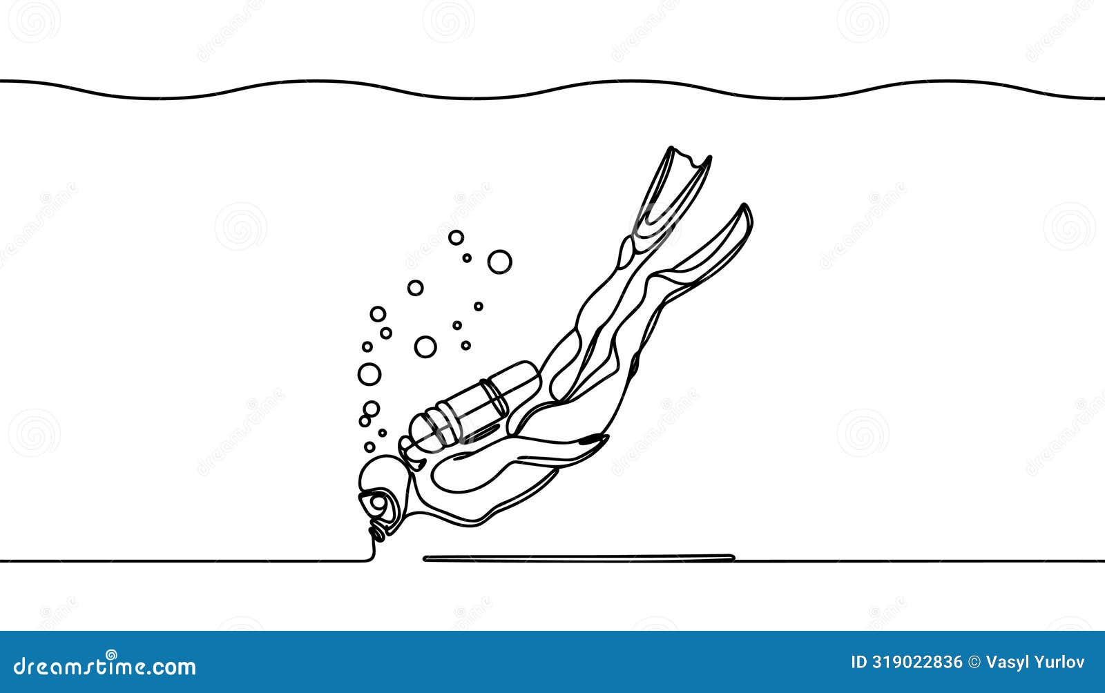 Continuous One Line Drawing of Scuba Diver Illustration. Scuba Diver ...