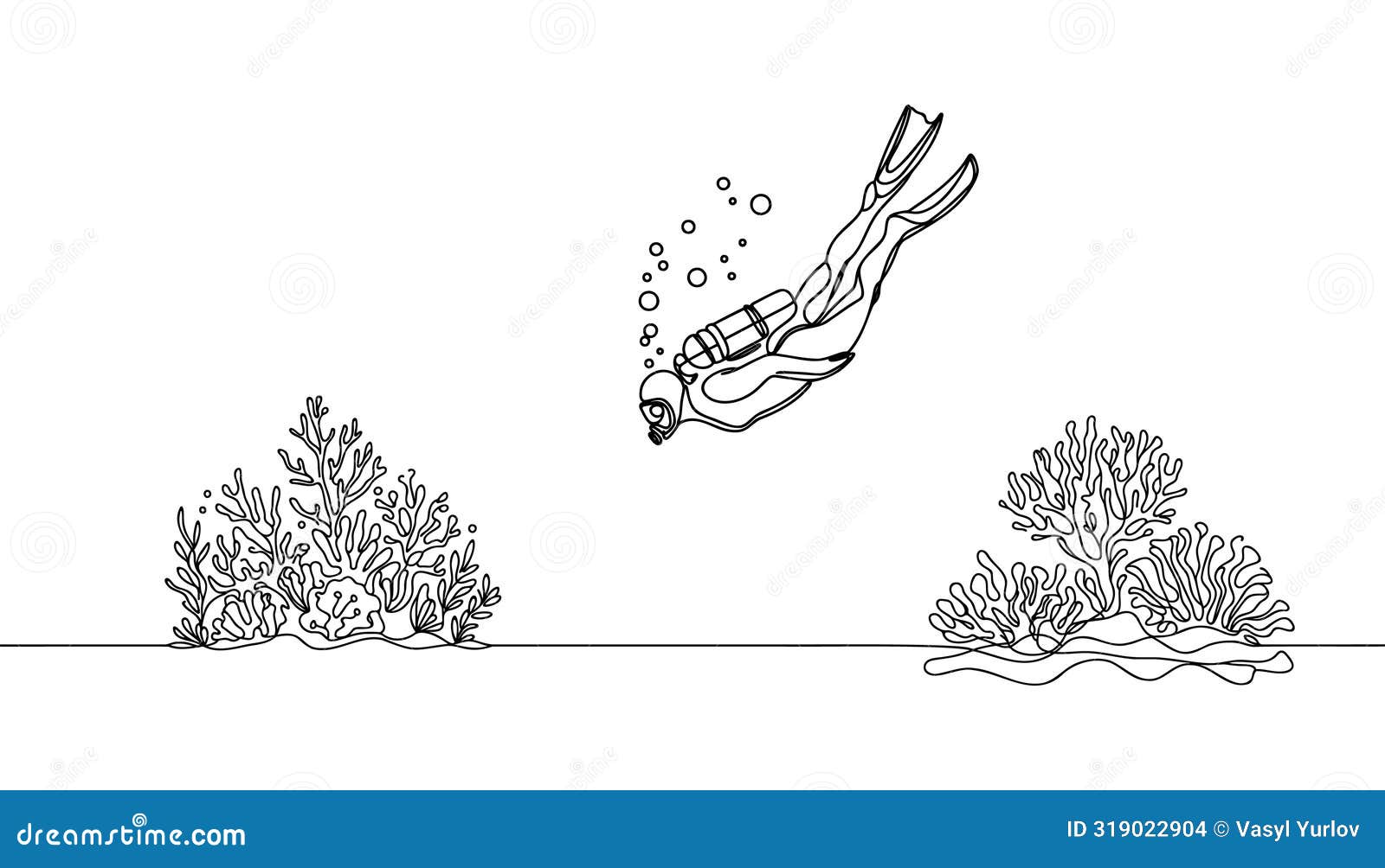 Continuous One Line Drawing of Scuba Diver Illustration. Scuba Diver ...