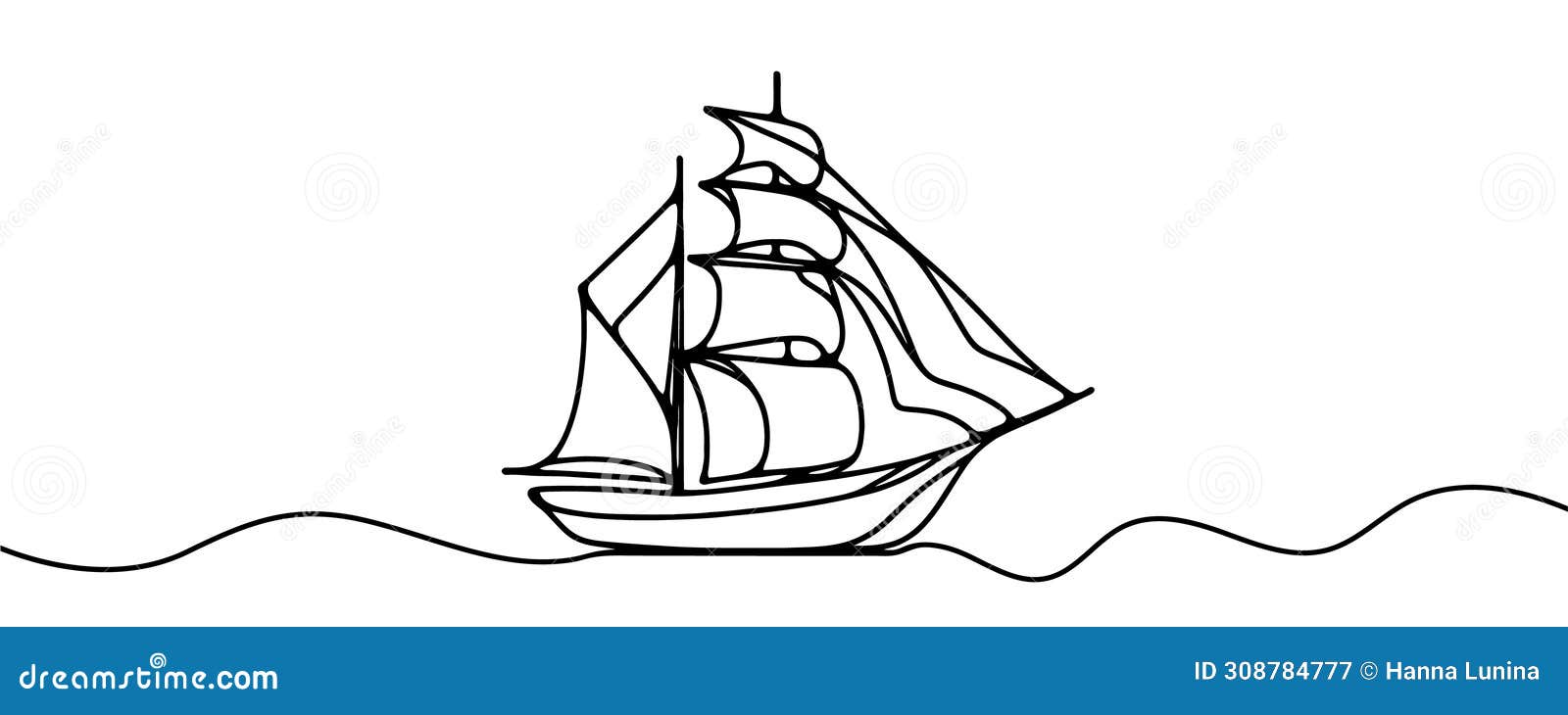 Continuous One Line Drawing of a Ship. Sailing Concept Stock ...