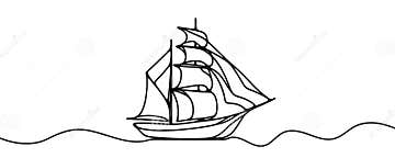 Continuous One Line Drawing of a Ship. Sailing Concept Stock ...