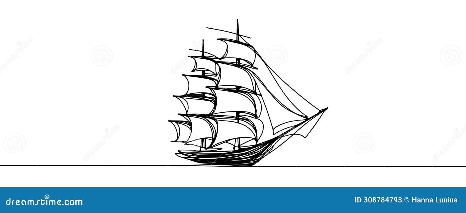 Continuous One Line Drawing of a Ship. Sailing Concept Stock ...