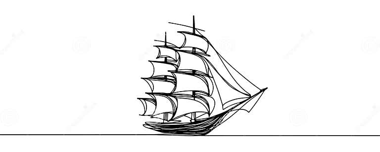 Continuous One Line Drawing of a Ship. Sailing Concept Stock ...