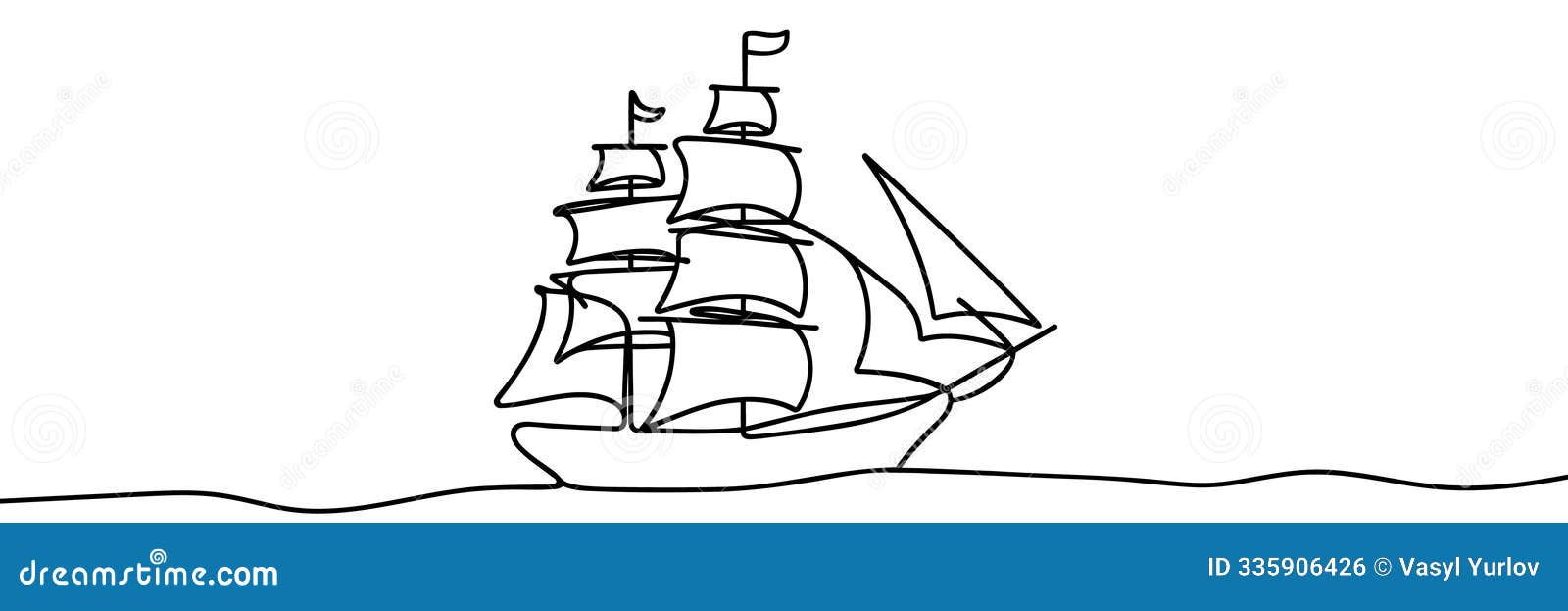 Continuous One Line Drawing of a Ship. Vector Illustration Stock ...