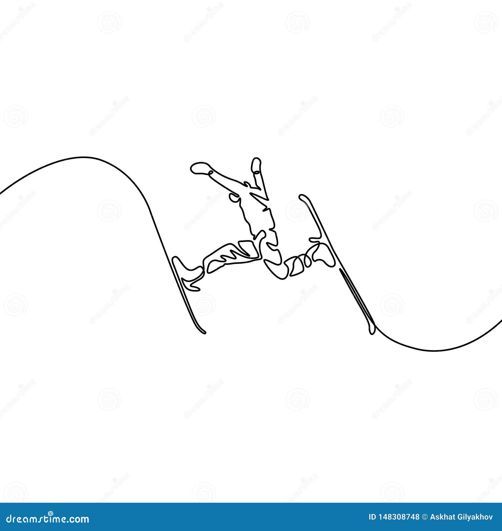 Continuous One Line Drawing Skier Jump, Vector Stock Vector ...