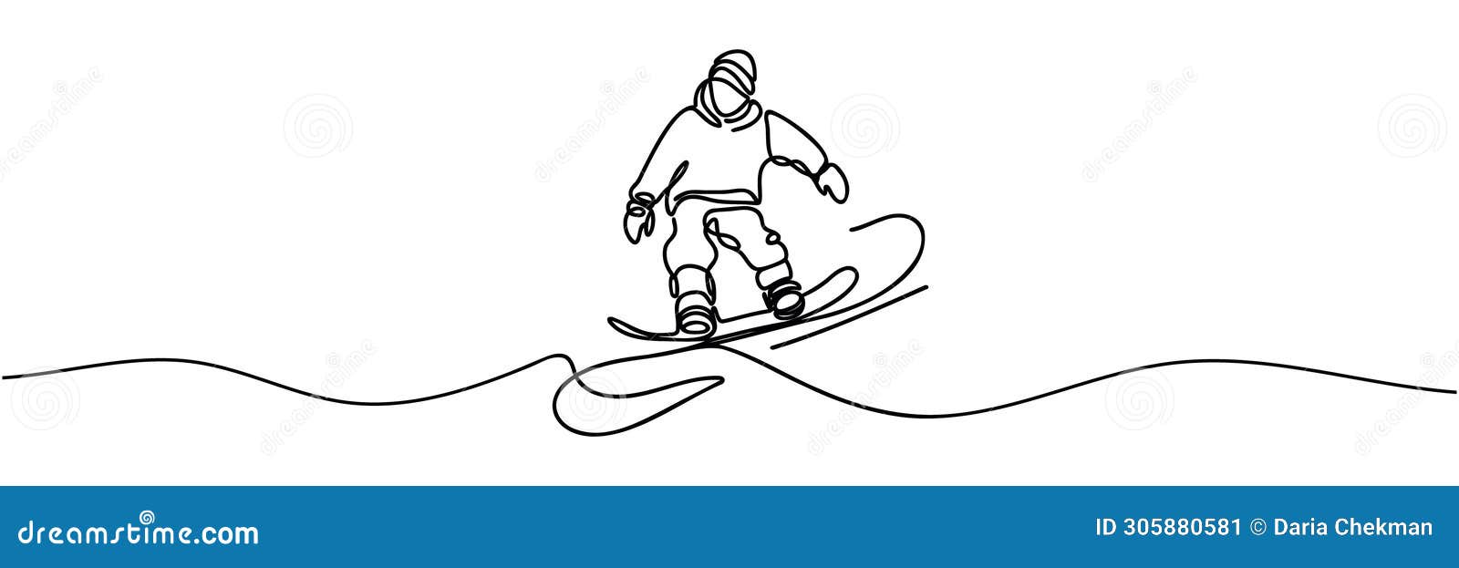 Continuous One Line Drawing of a Snowboarder Riding on a Mountain ...
