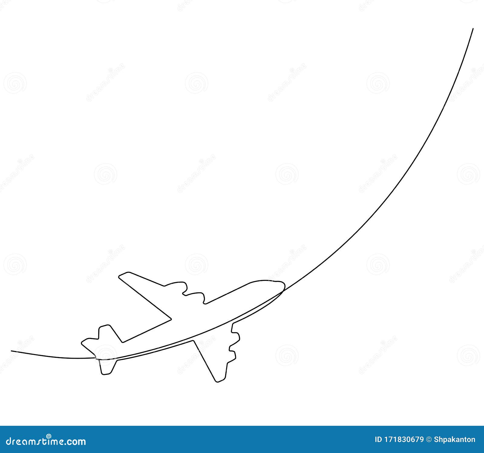 Continuous One Line Drawing. Soaring Plane with Flight Path on a White ...