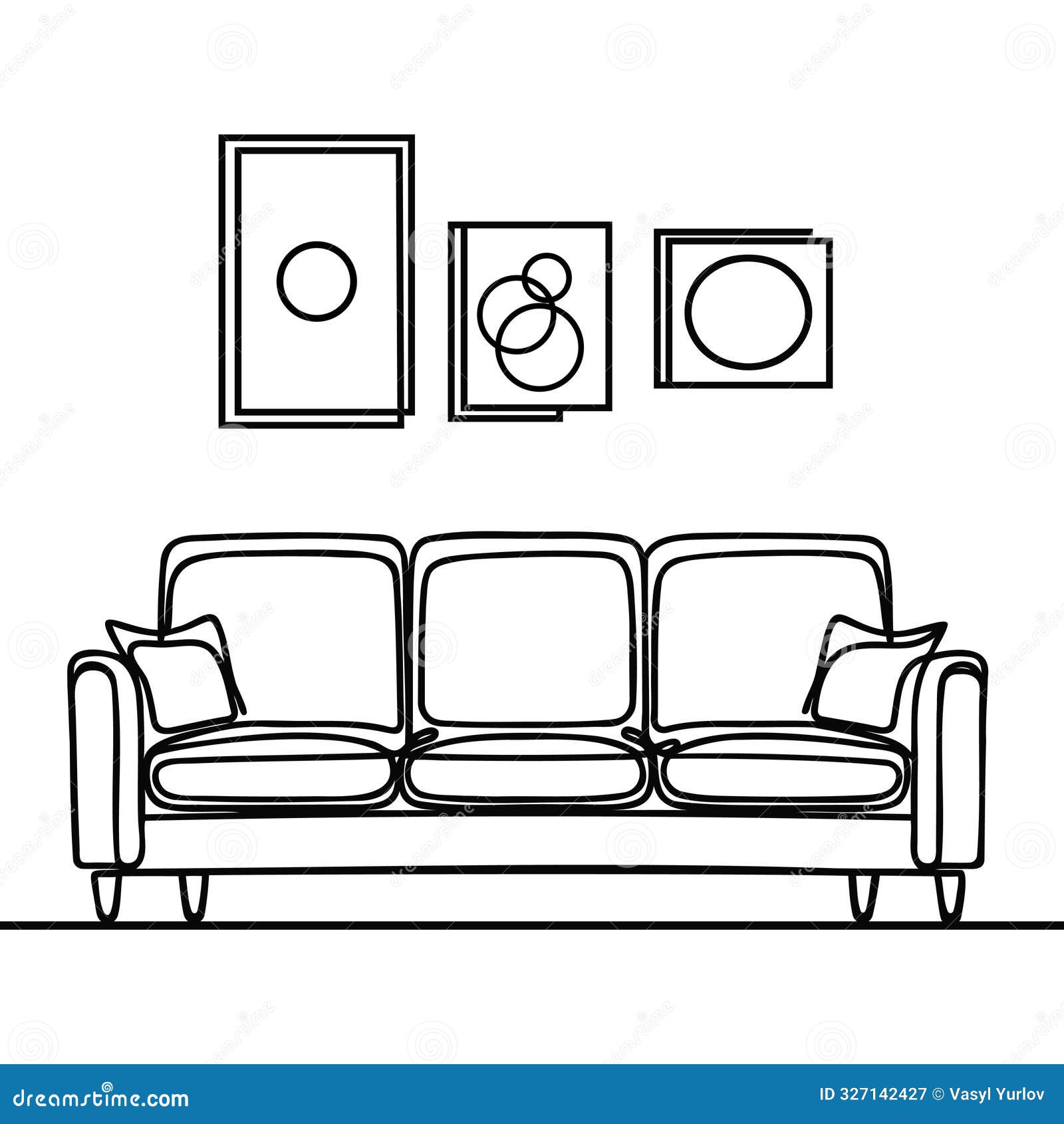 Continuous One Line Drawing of Sofa or Bed Living Room Interior in Loft ...