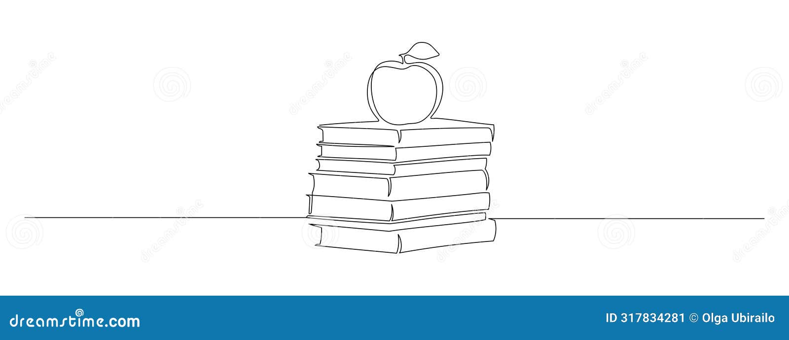 Continuous One Line Drawing of Stack of Books with Apple. Education and ...