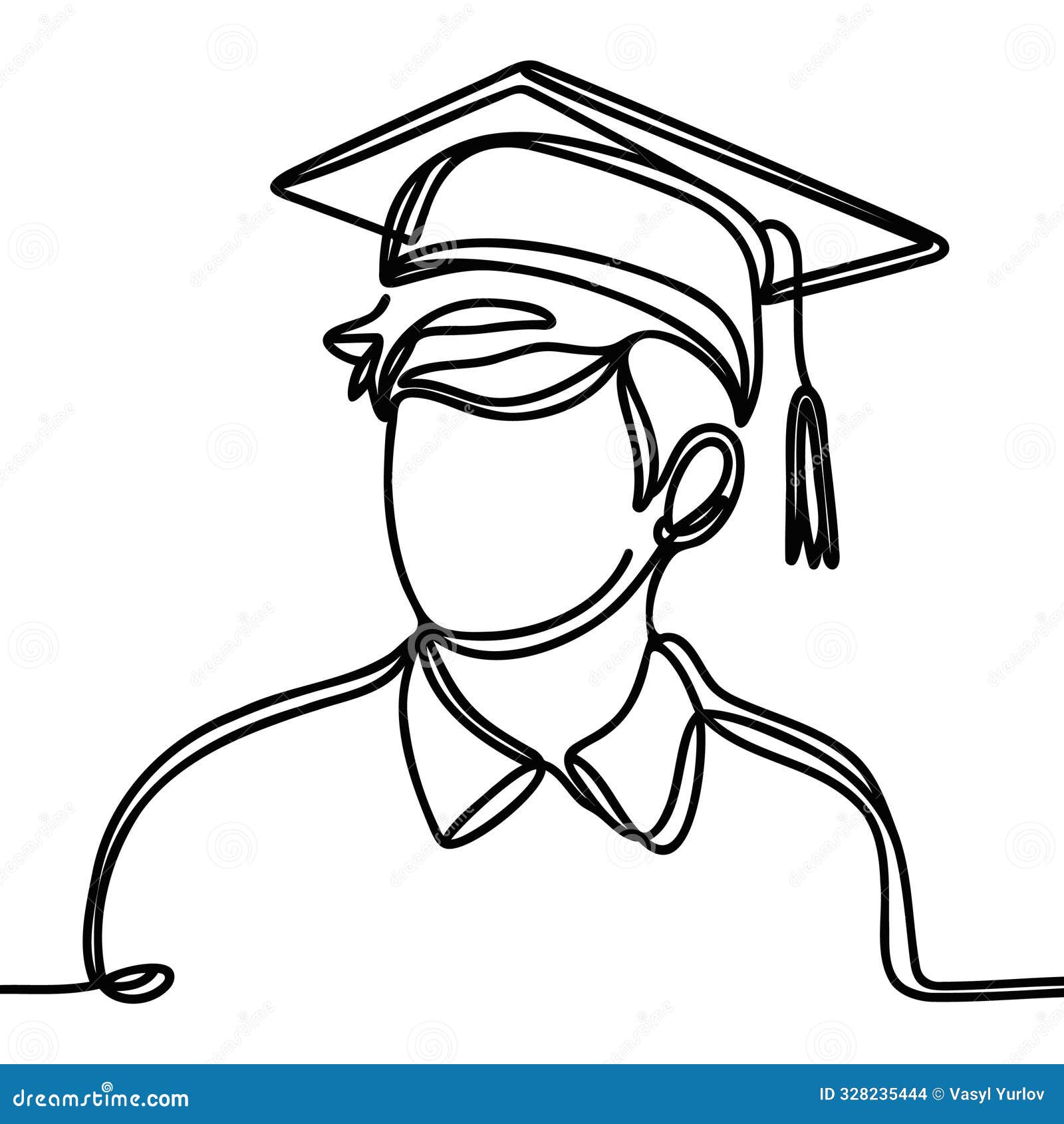 Continuous One Line Drawing Student in Academy Cap. Education Concept ...