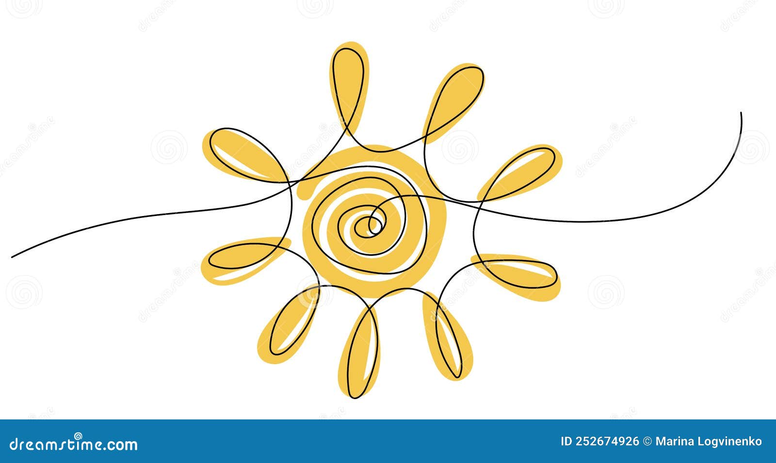 Continuous One Line Drawing of Sun Stock Vector - Illustration of rays ...