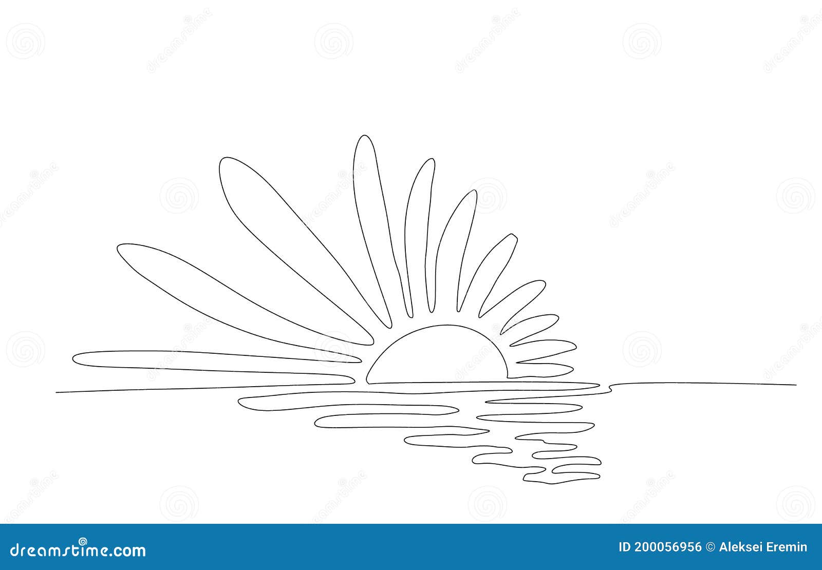 Continuous One Line Drawing. Sunset on the Sea Stock Vector ...