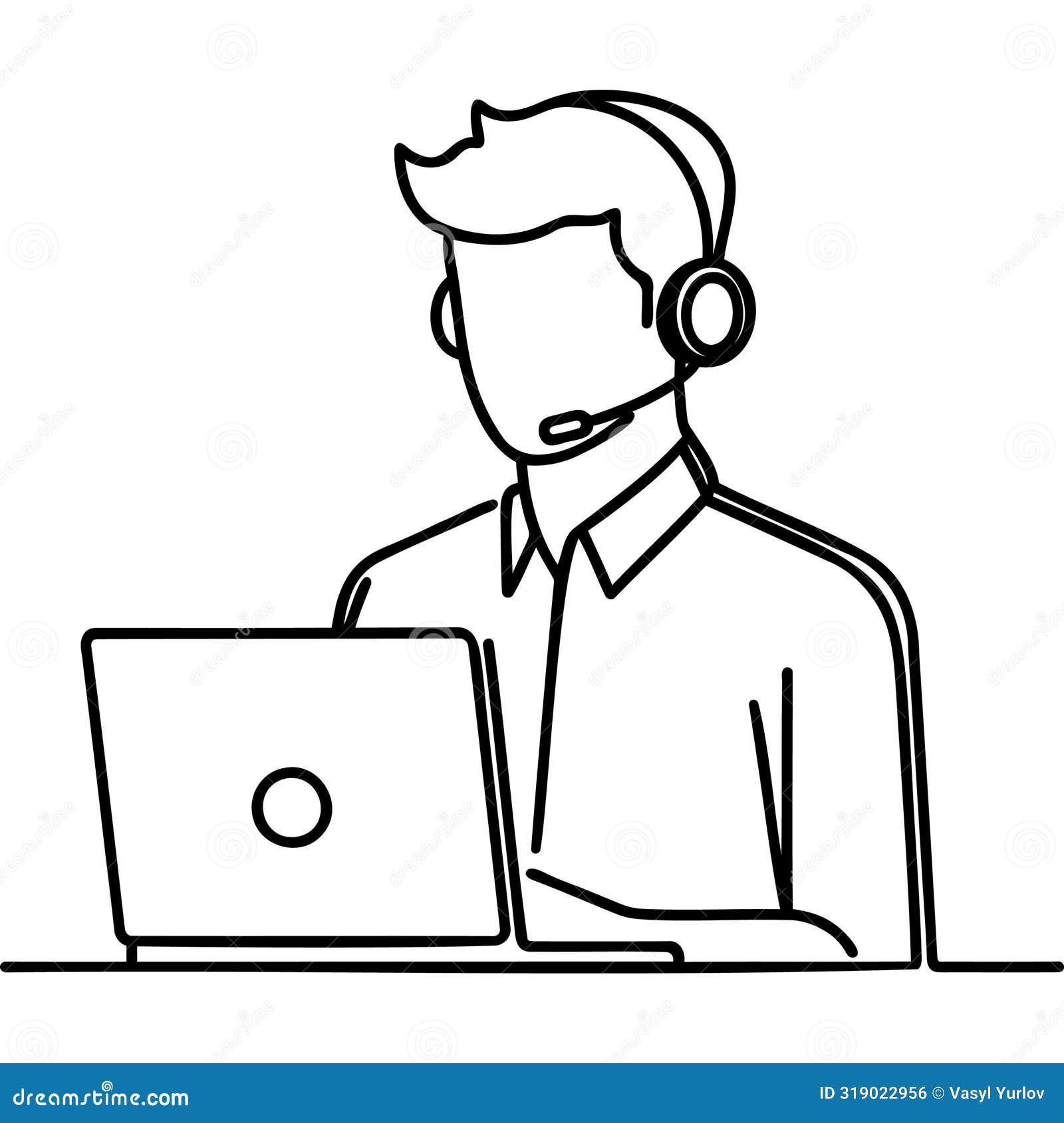 Continuous One Line Drawing of Support Service. Customer Service ...