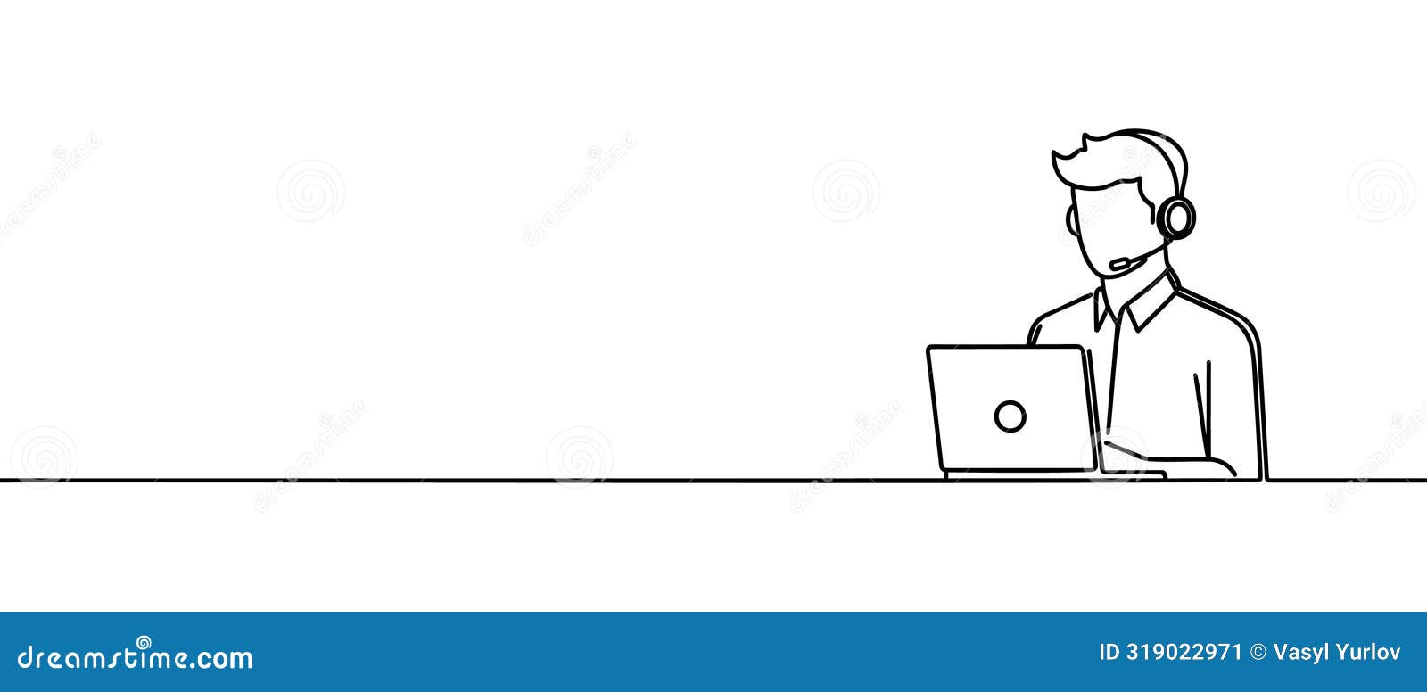 Continuous One Line Drawing of Support Service. Customer Service ...