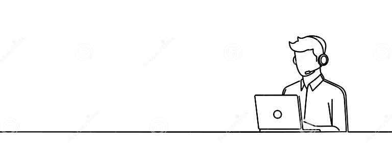 Continuous One Line Drawing of Support Service. Customer Service ...