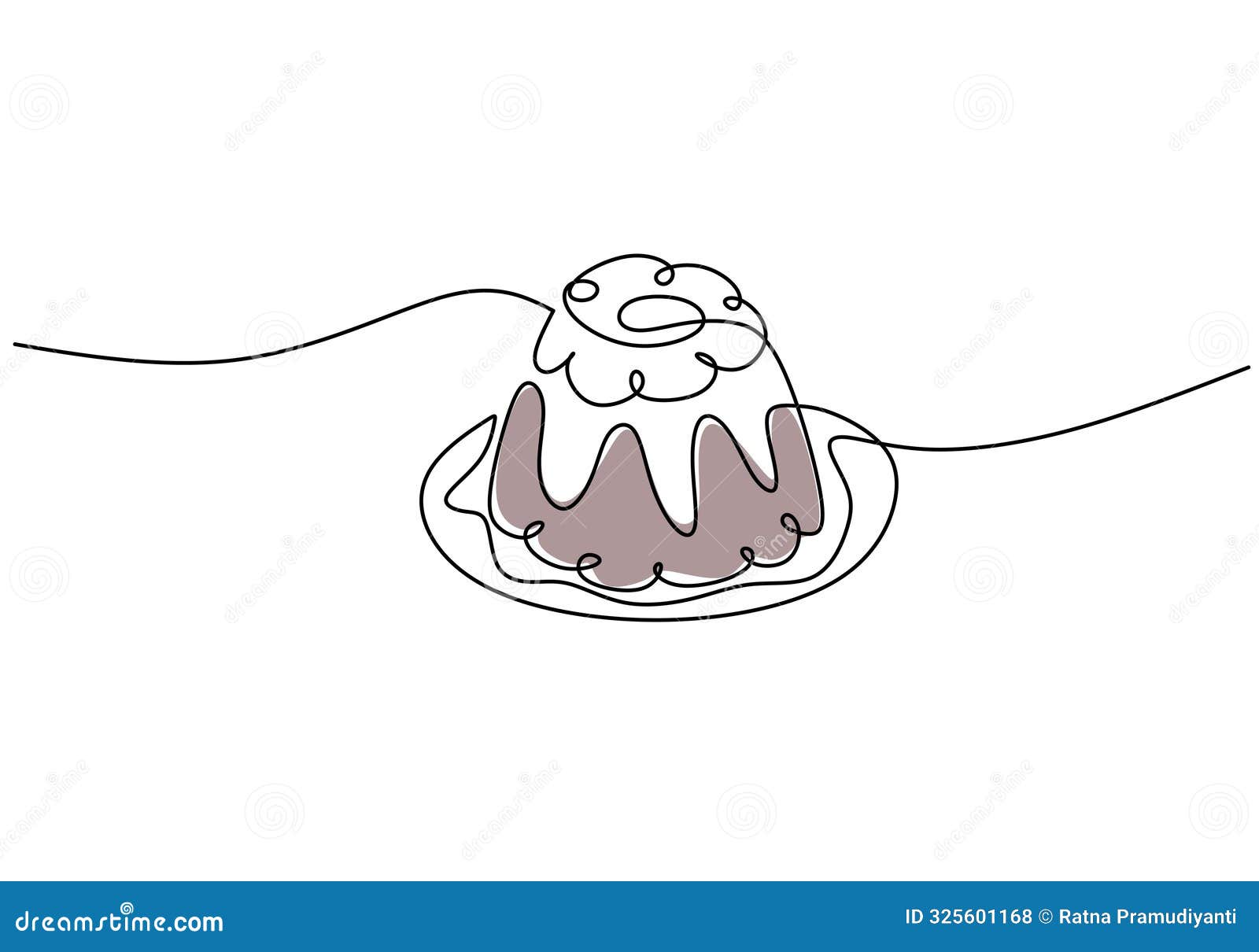 Continuous One Line Drawing of Sweet Pudding. Dessert Concept Isolated ...