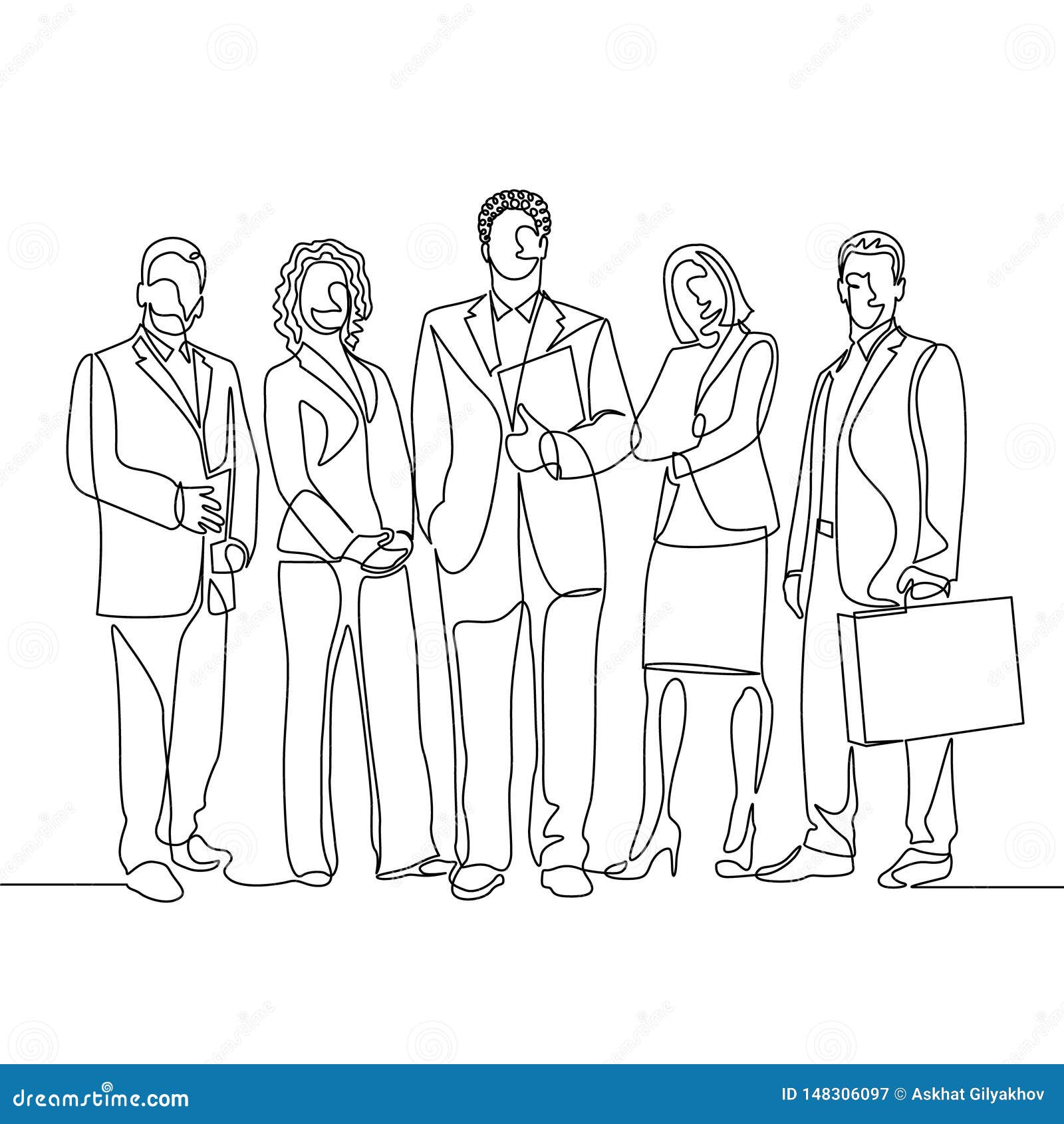 Continuous One Line Drawing Team Office Workers Stock Vector ...