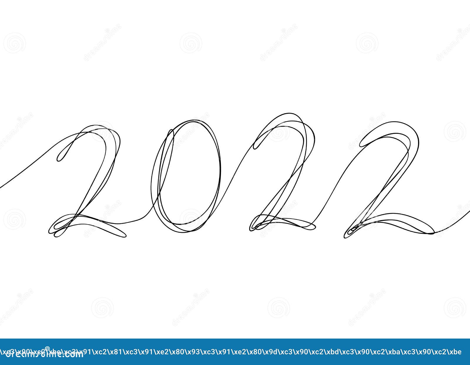 Continuous One Line Drawing of a 2022 Text. New Year Handwritten 2022 ...