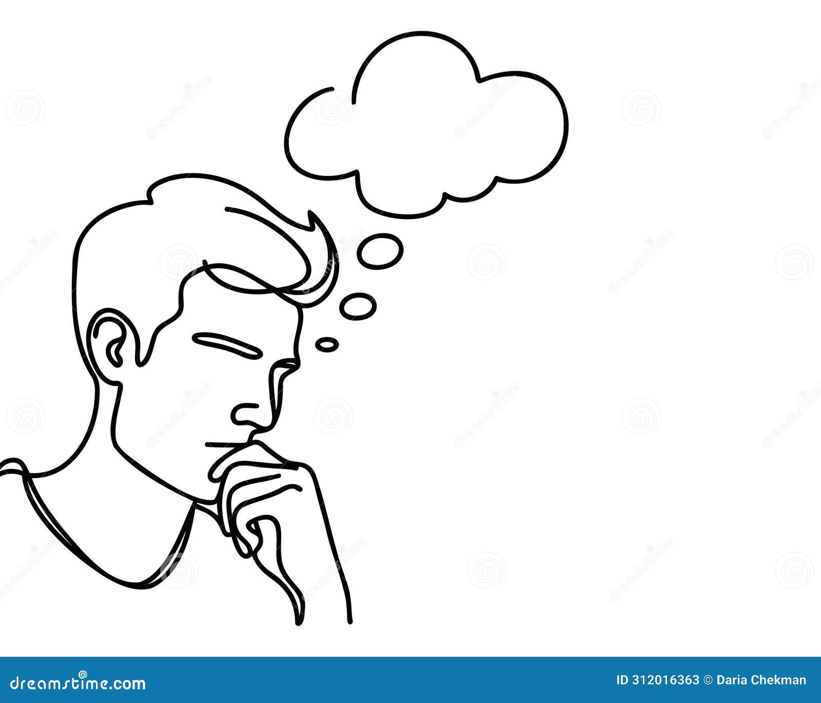Continuous One Line Drawing of a Thinking Guy Stock Image - Image of ...