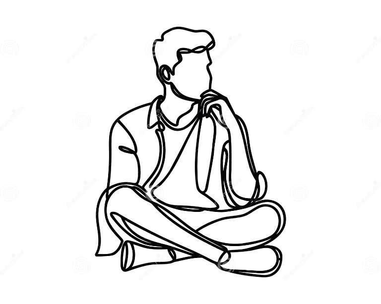 Continuous One Line Drawing of a Thinking Guy Stock Vector ...