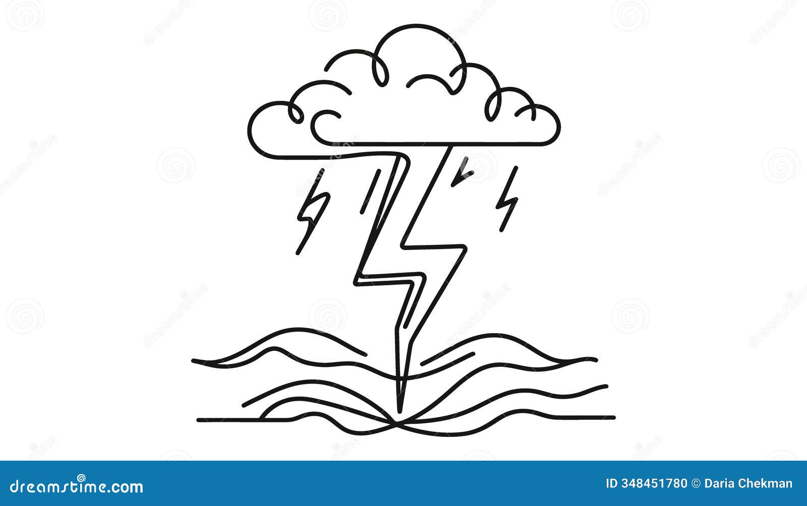Continuous One Line Drawing of Thundercloud and Lightning Symbol ...