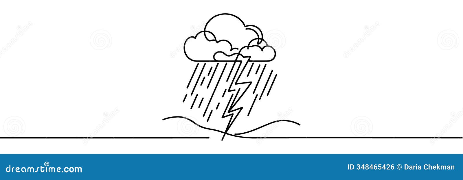 Continuous One Line Drawing of Thundercloud and Lightning Symbol ...