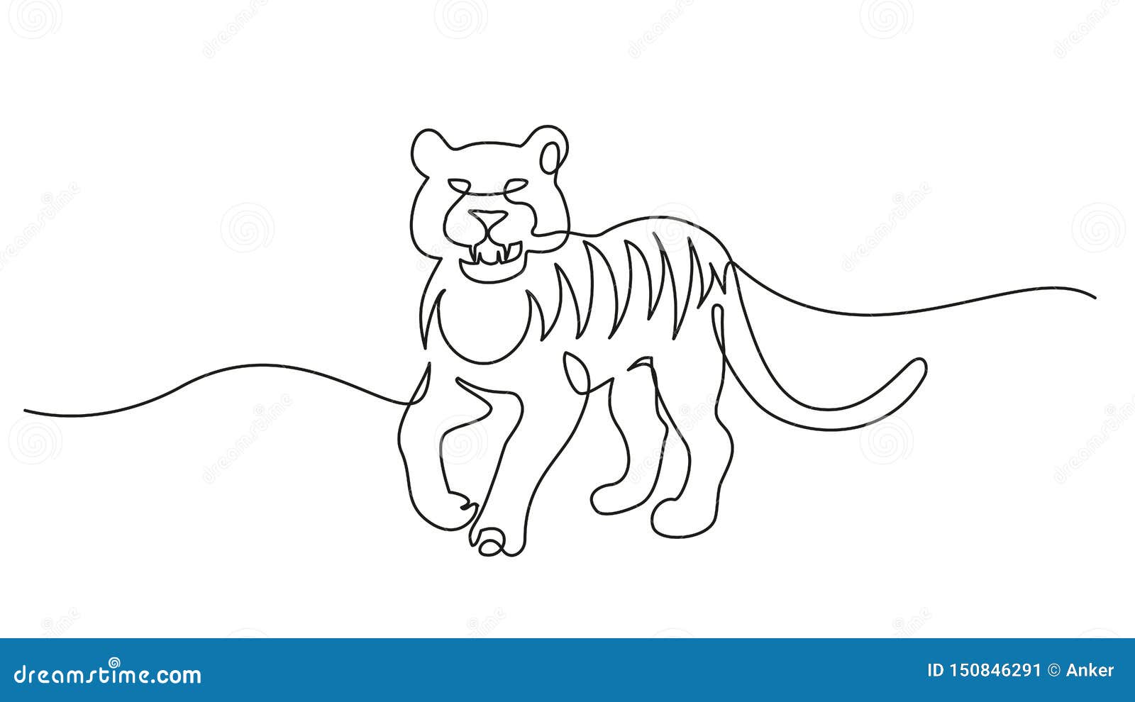 Continuous One Line Drawing. Tiger Walking Symbol. Stock Vector ...