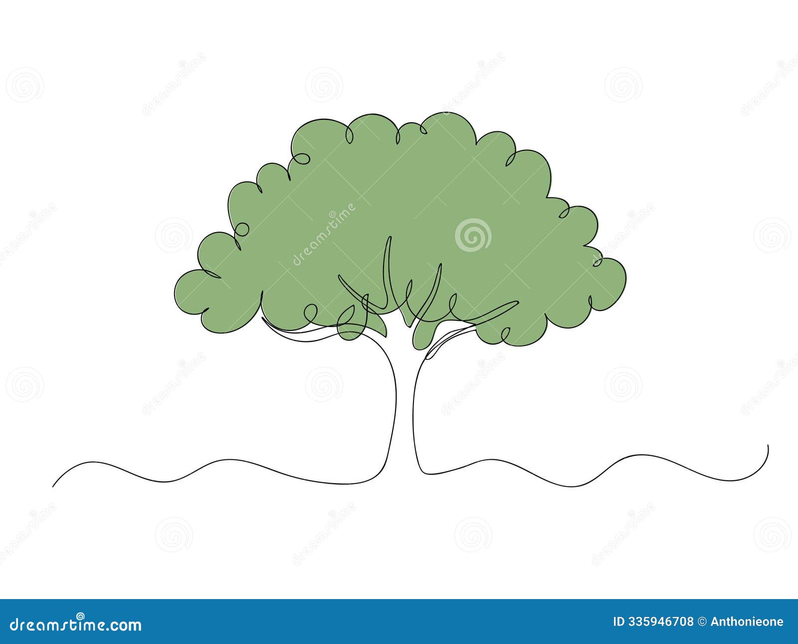 Continuous One Line Drawing of Tree on White Background Stock ...