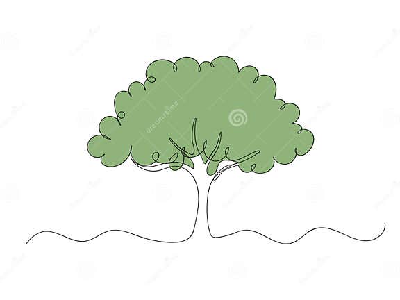 Continuous One Line Drawing of Tree on White Background Stock ...