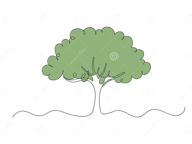 Continuous One Line Drawing of Tree on White Background Stock ...