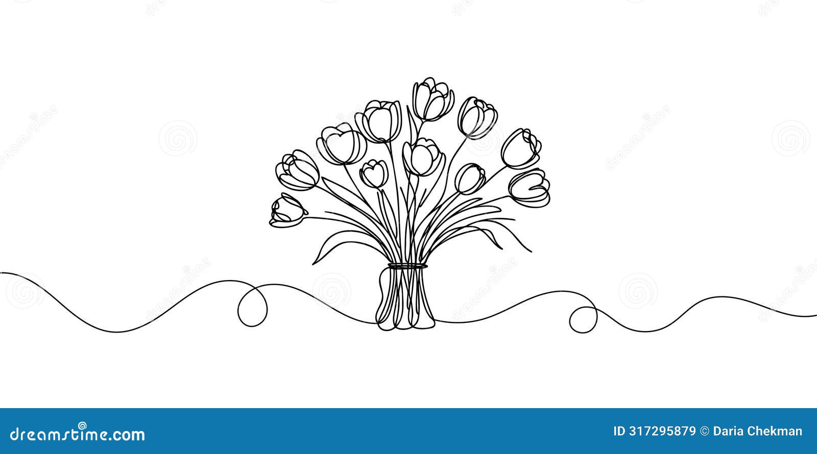 Continuous One Line Drawing Tulips. Spring Concept. Single Line Draw ...