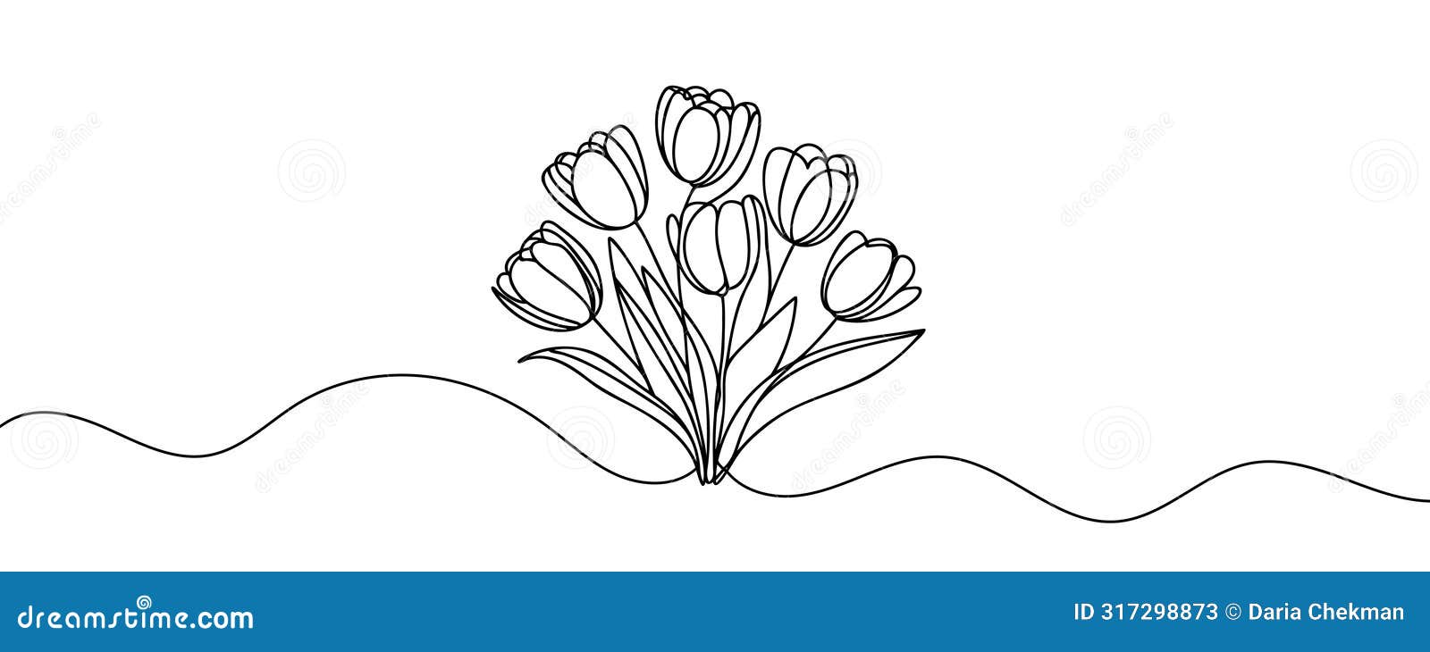 Continuous One Line Drawing Tulips. Spring Concept. Single Line Draw ...