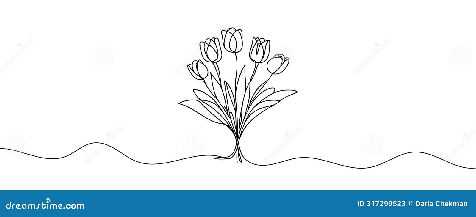 Continuous One Line Drawing Tulips. Spring Concept. Single Line Draw ...