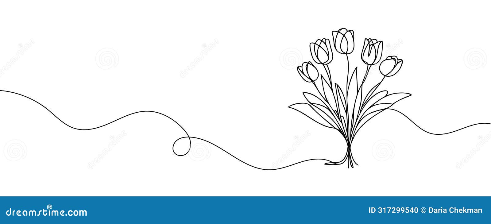 Continuous One Line Drawing Tulips. Spring Concept. Single Line Draw ...