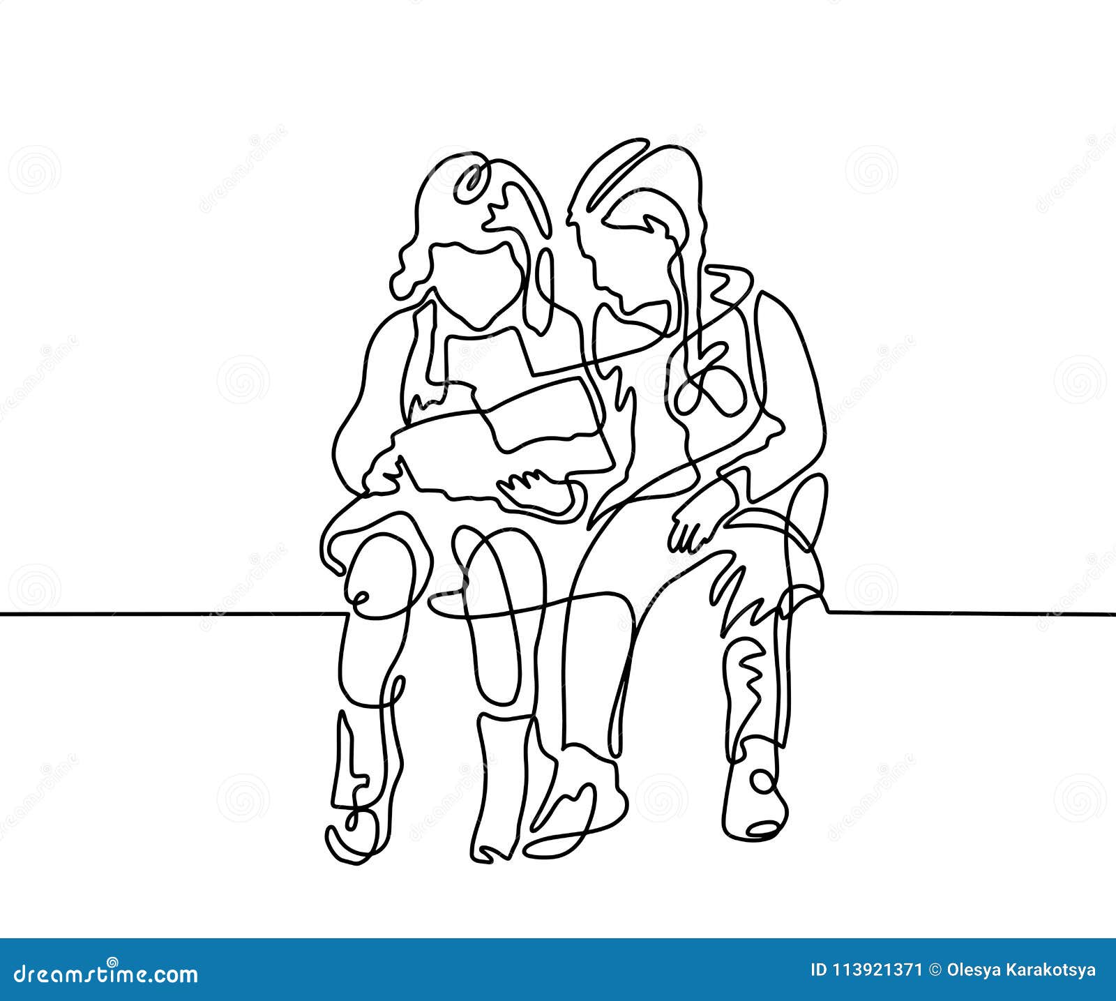 Continuous One Line Drawing of Two Girls are Sitting and Reading Stock ... Continuous One Line Drawing of Two Girls are Sitting and Reading Stock ...