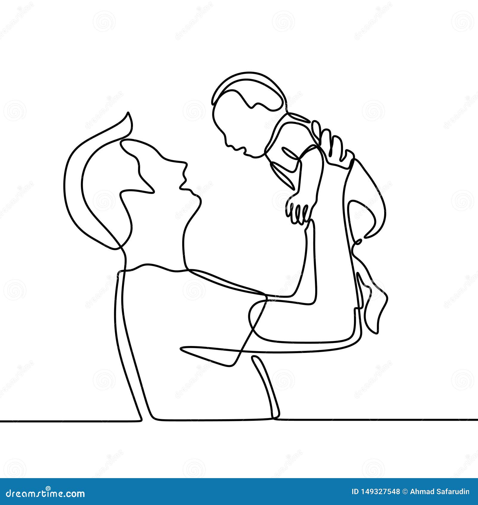 Continuous One Line Drawing Vector Illustration. Father with Baby Son ... Continuous One Line Drawing Vector Illustration. Father with Baby Son ...