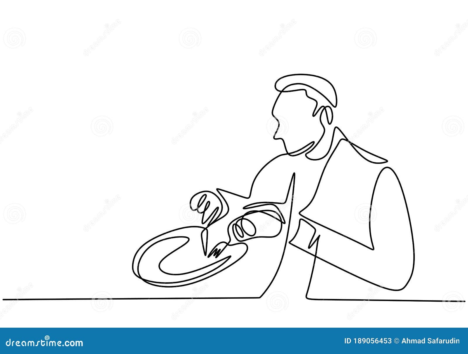 Continuous One Line Drawing, Vector Of Man Eating Breakfast. Minimalism ...