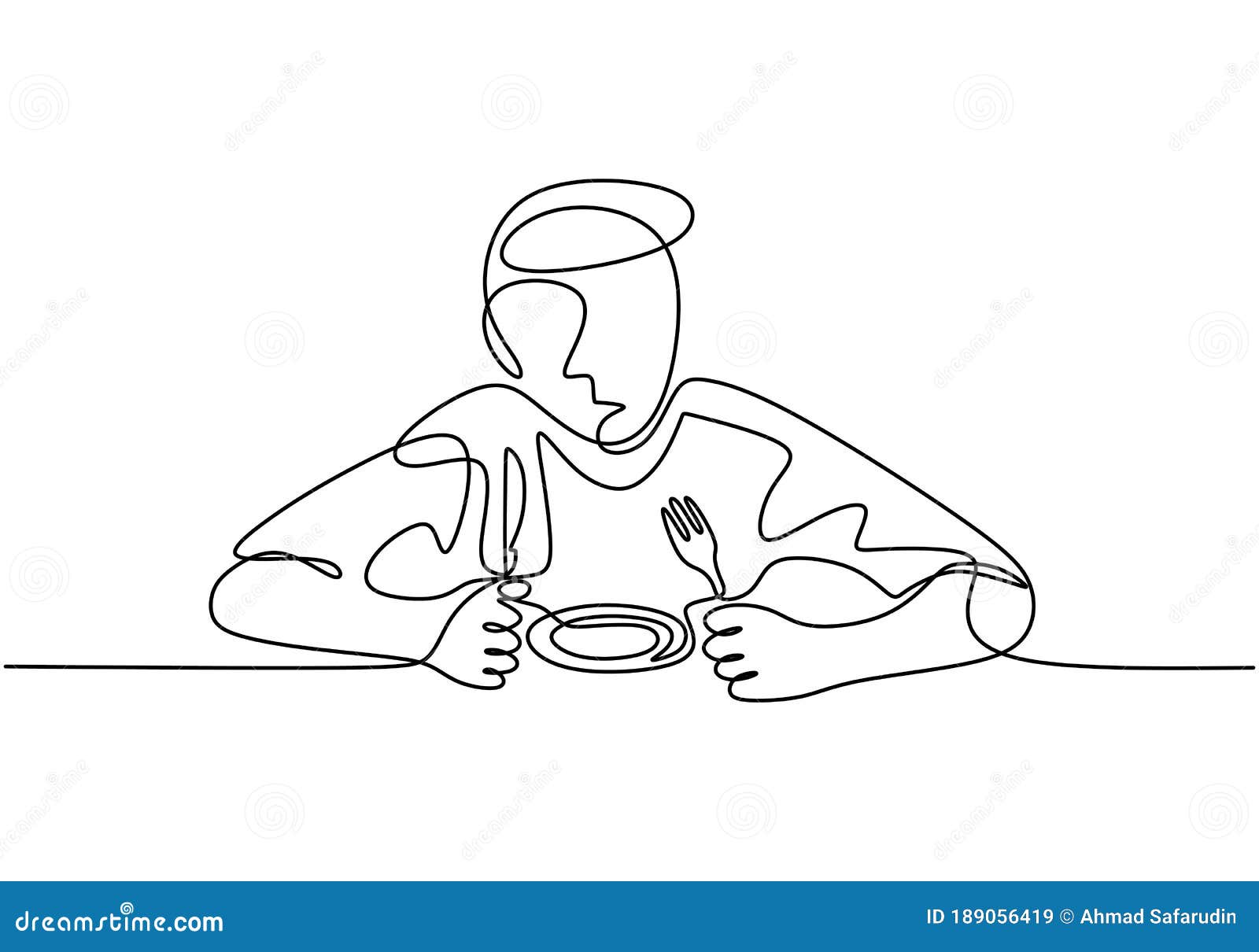 Continuous One Line Drawing, Vector of Person Eating with Plate, Fork ...