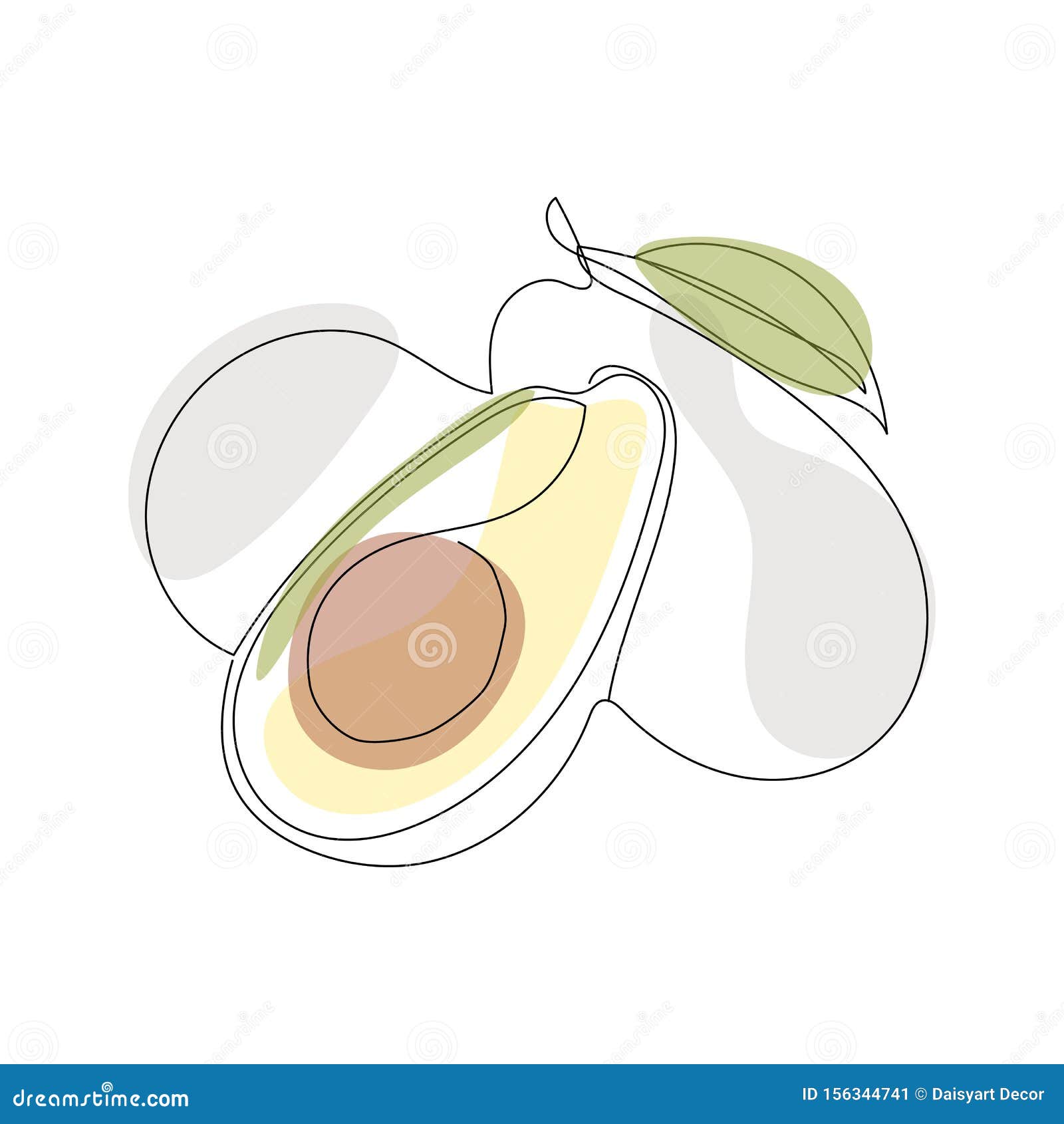 Continuous One Line Drawing. Vegetables Three Avocado. Vector ...