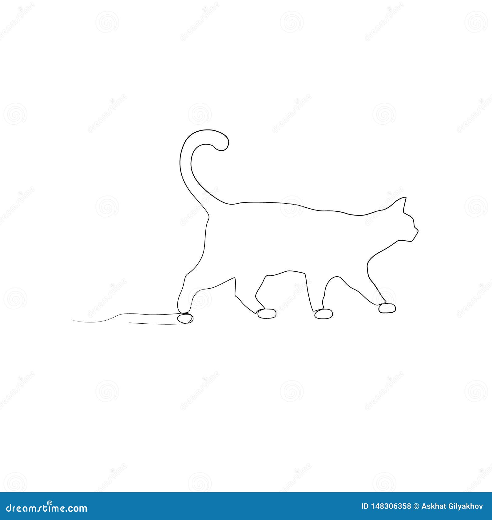 Continuous One Line Drawing Walking Cat. Side View. Stock Vector ...
