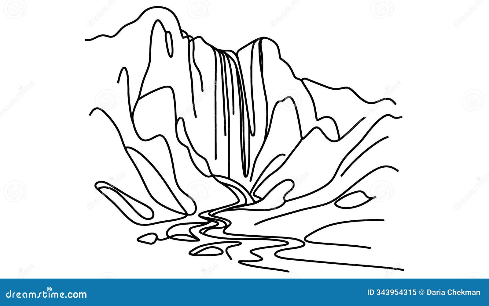 Continuous One Line Drawing of Waterfall and Lake. Vector Illustration ...