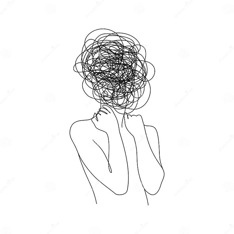 Continuous One Line Drawing Of A Woman With Confused Messy Feelings