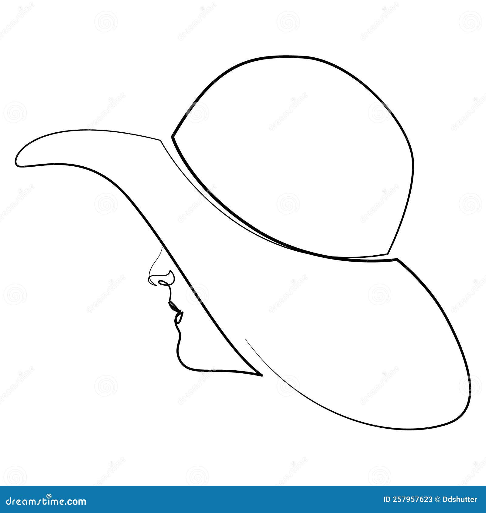 Continuous One Line Drawing of Woman in Hat. Vector Illustration. Stock ...