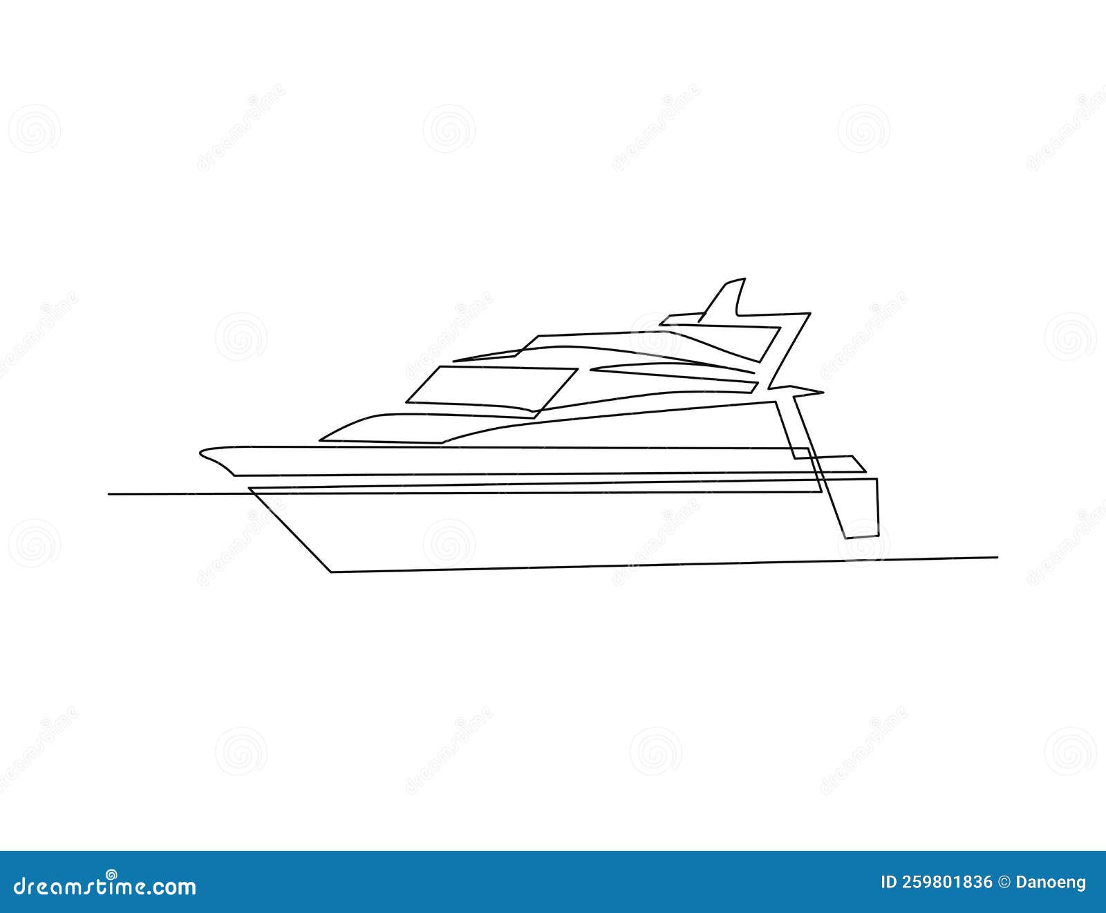 Continuous One Line Drawing of Yacht. Boat Line Art Drawing Vector ...