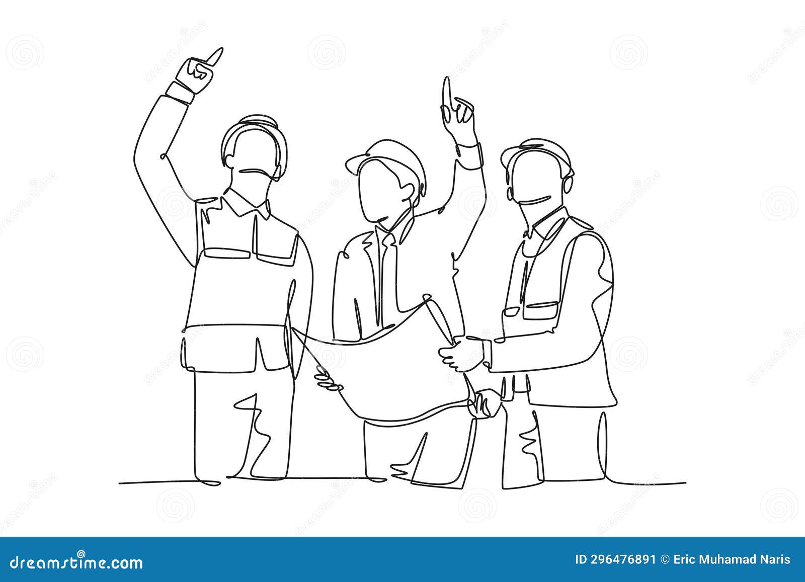 Continuous One Line Drawing Young Architect Holding Blueprint and ...