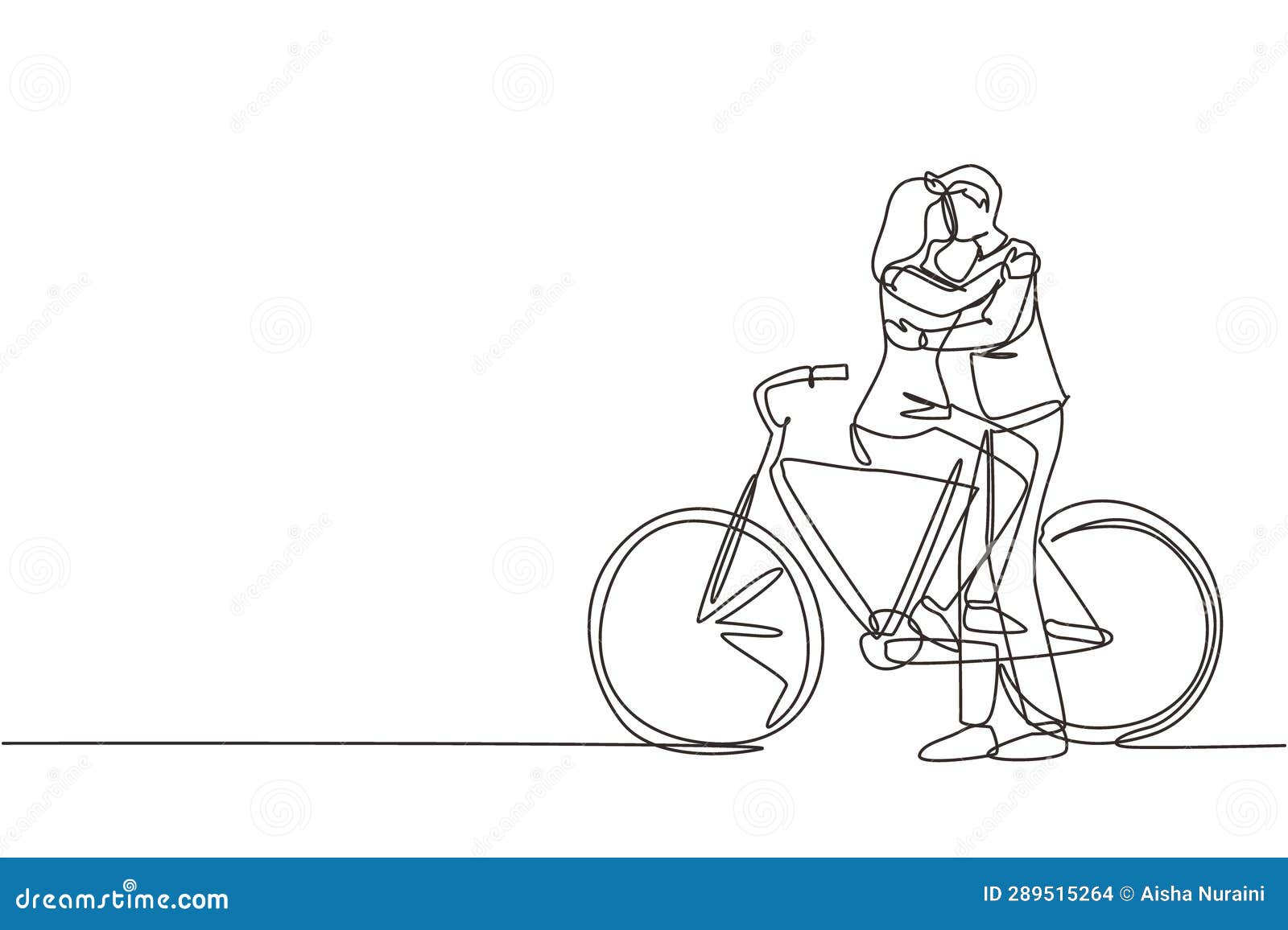 Continuous One Line Drawing Young Loving Couple Sitting On Bicycle And